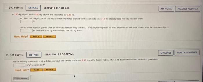Solved A 250−kg object and a 550−kg object are separated by | Chegg.com