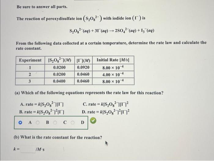 Solved Be sure to answer all parts. The reaction of | Chegg.com