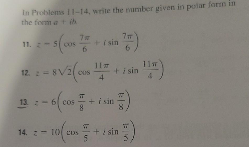 Solved In Problems 11-14. write the number given in polar | Chegg.com