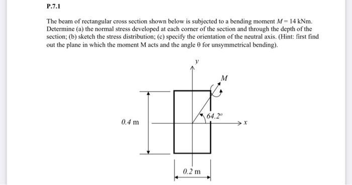P.7.1 The beam of rectangular cross section shown | Chegg.com