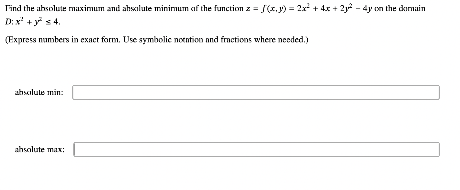 Solved Find the absolute maximum and absolute minimum of the | Chegg.com