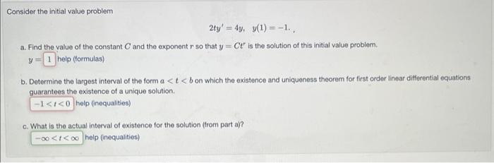 Solved Consider the initial value problem 2ty′=4y,y(1)=−1. | Chegg.com