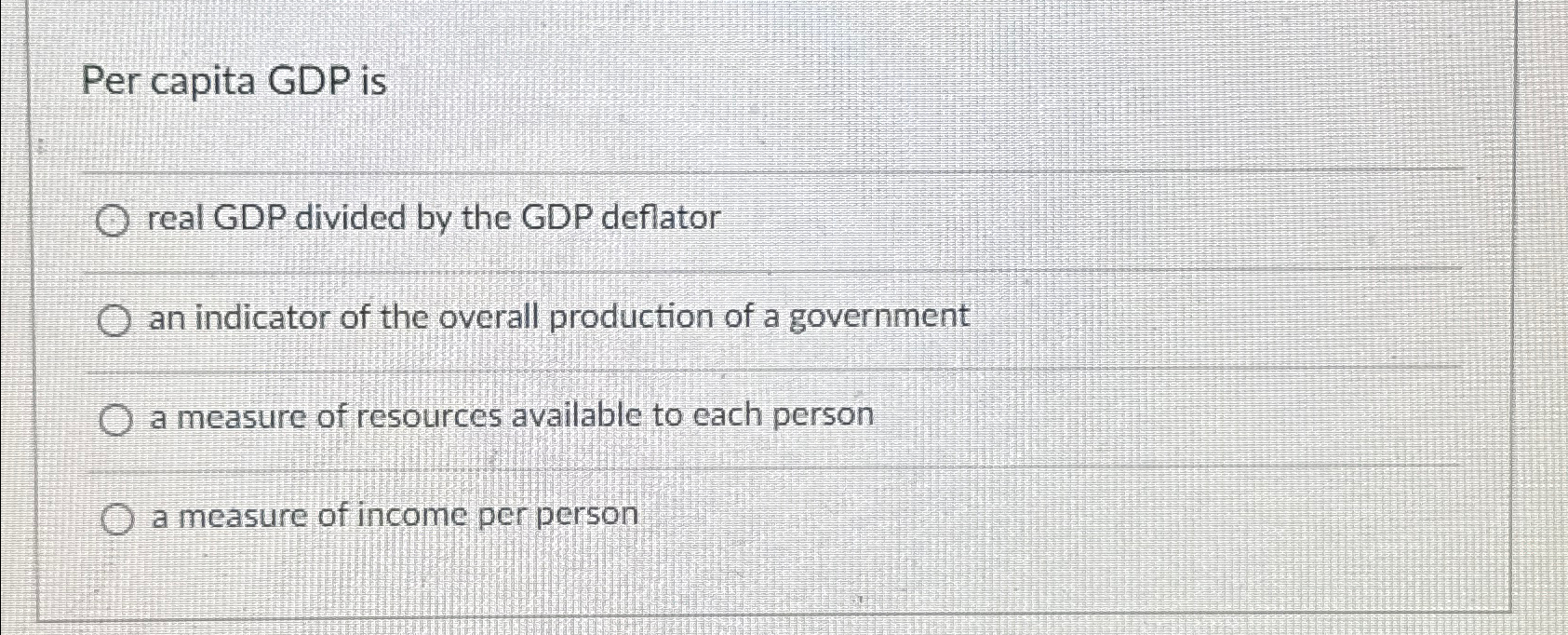 Solved Per capita GDP isreal GDP divided by the GDP | Chegg.com