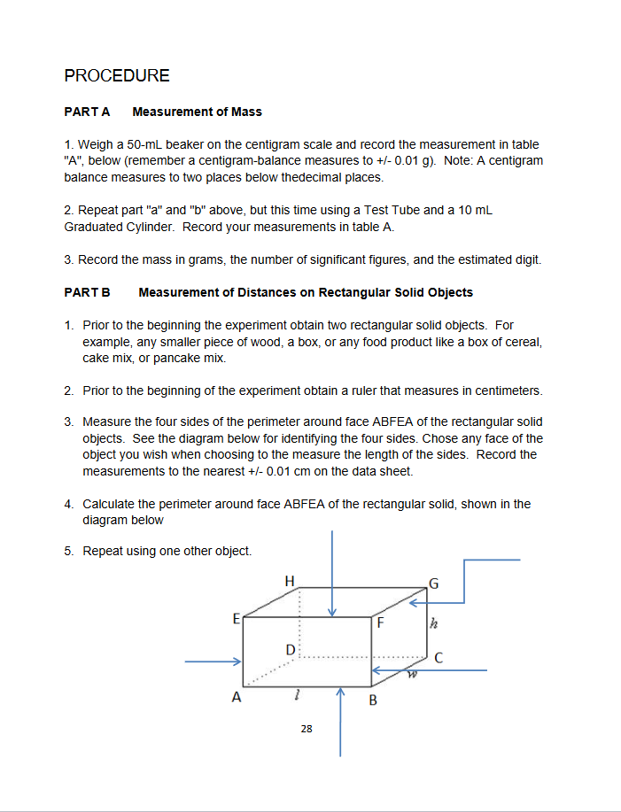 [Solved]: PROCEDURE PART A Measurement of Mass 1. Weigh a