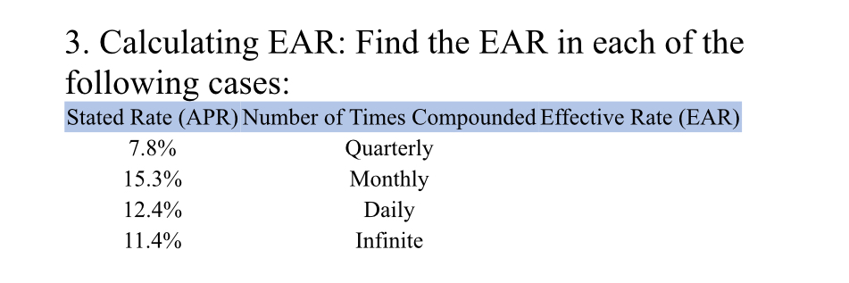 Calculating EAR: Find the EAR in each of the | Chegg.com