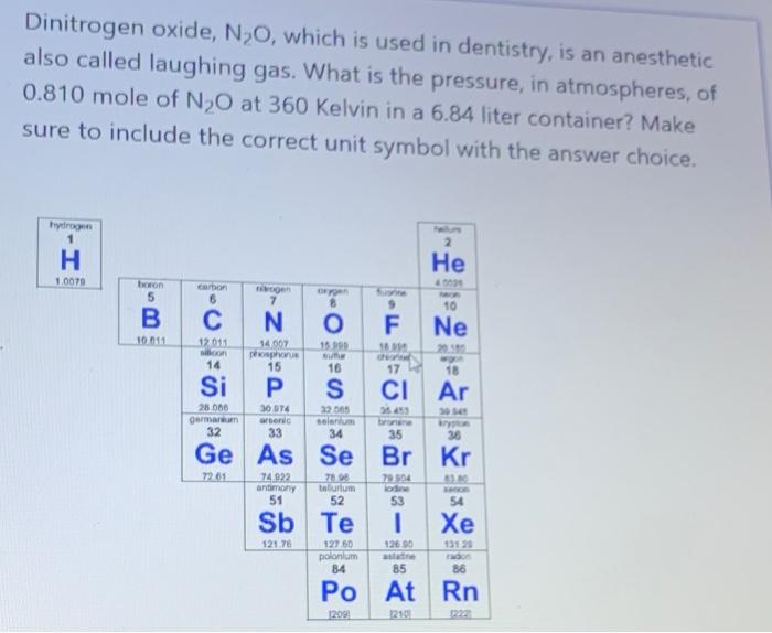Solved Dinitrogen oxide, N2O, which is used in dentistry, is | Chegg.com