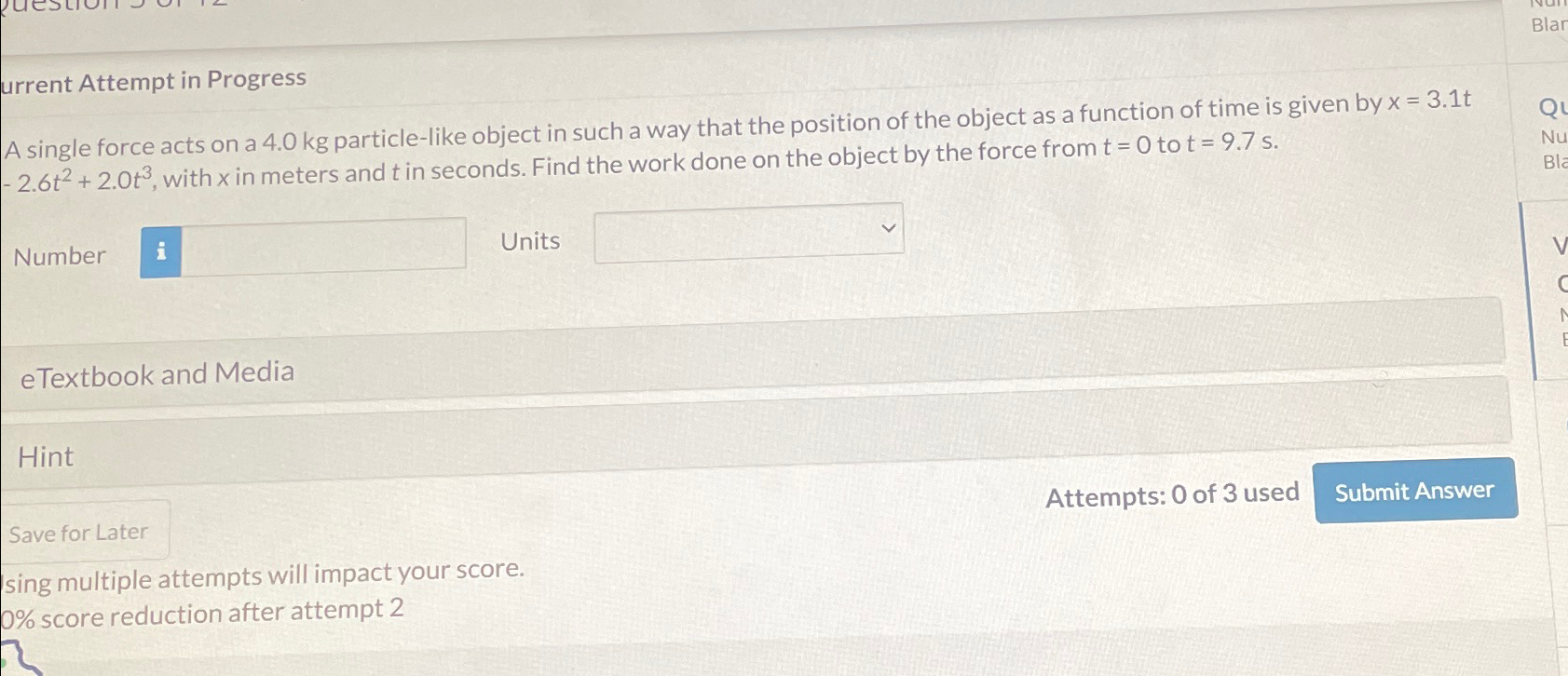 Solved urrent Attempt in ProgressA single force acts on a | Chegg.com