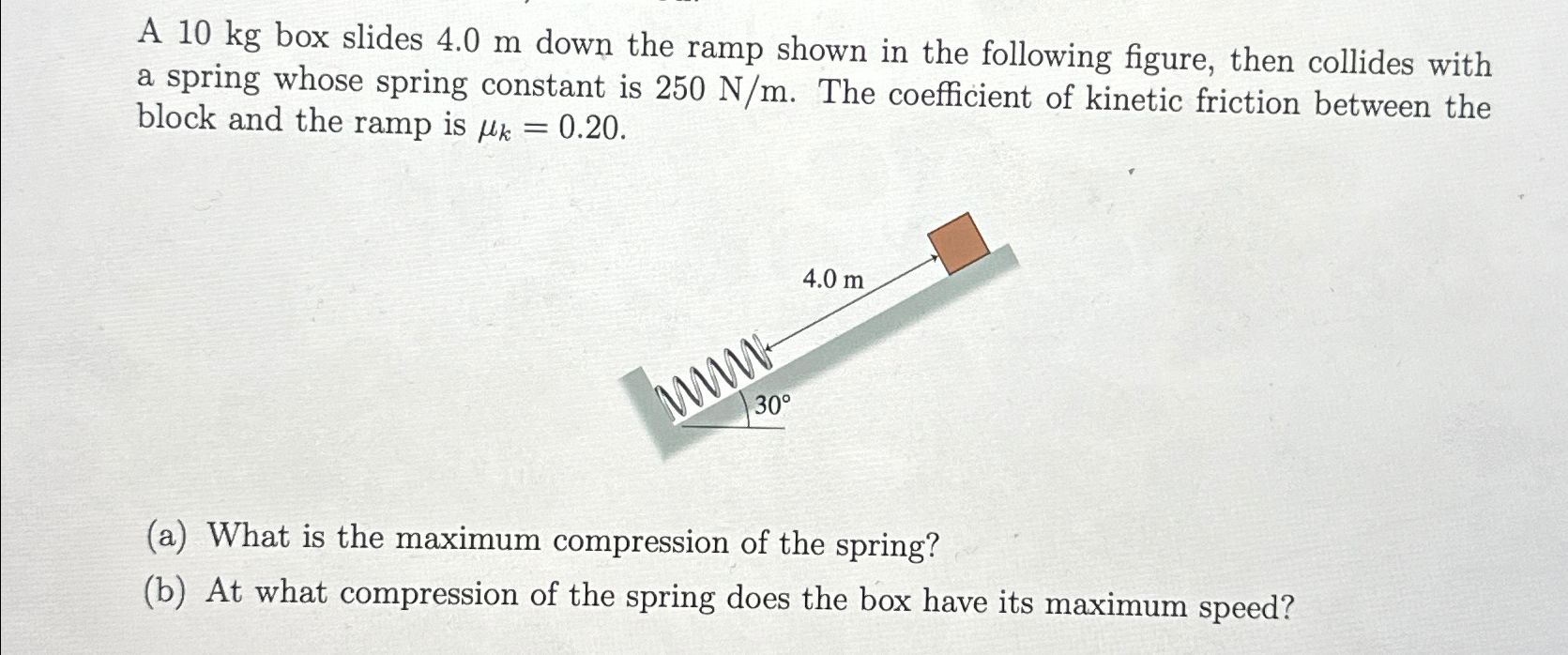 Solved A 10kg ﻿box slides 4.0m ﻿down the ramp shown in the | Chegg.com