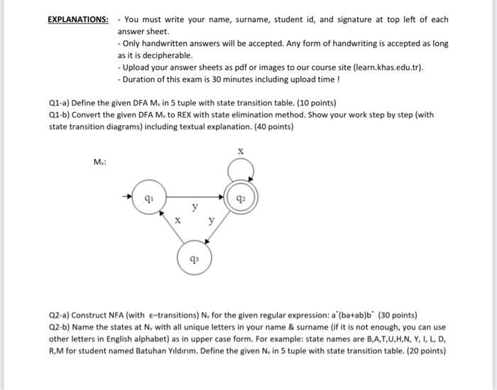 Solved EXPLANATIONS: - You must write your name, surname, | Chegg.com