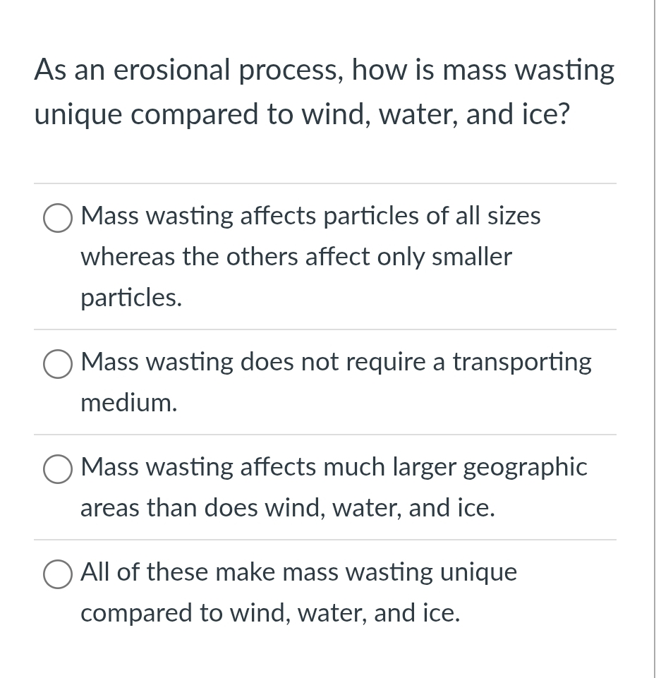 As an erosional process, how is mass wasting unique | Chegg.com