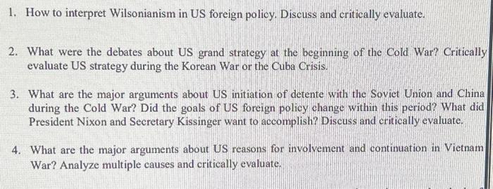 1. How to interpret Wilsonianism in US foreign | Chegg.com
