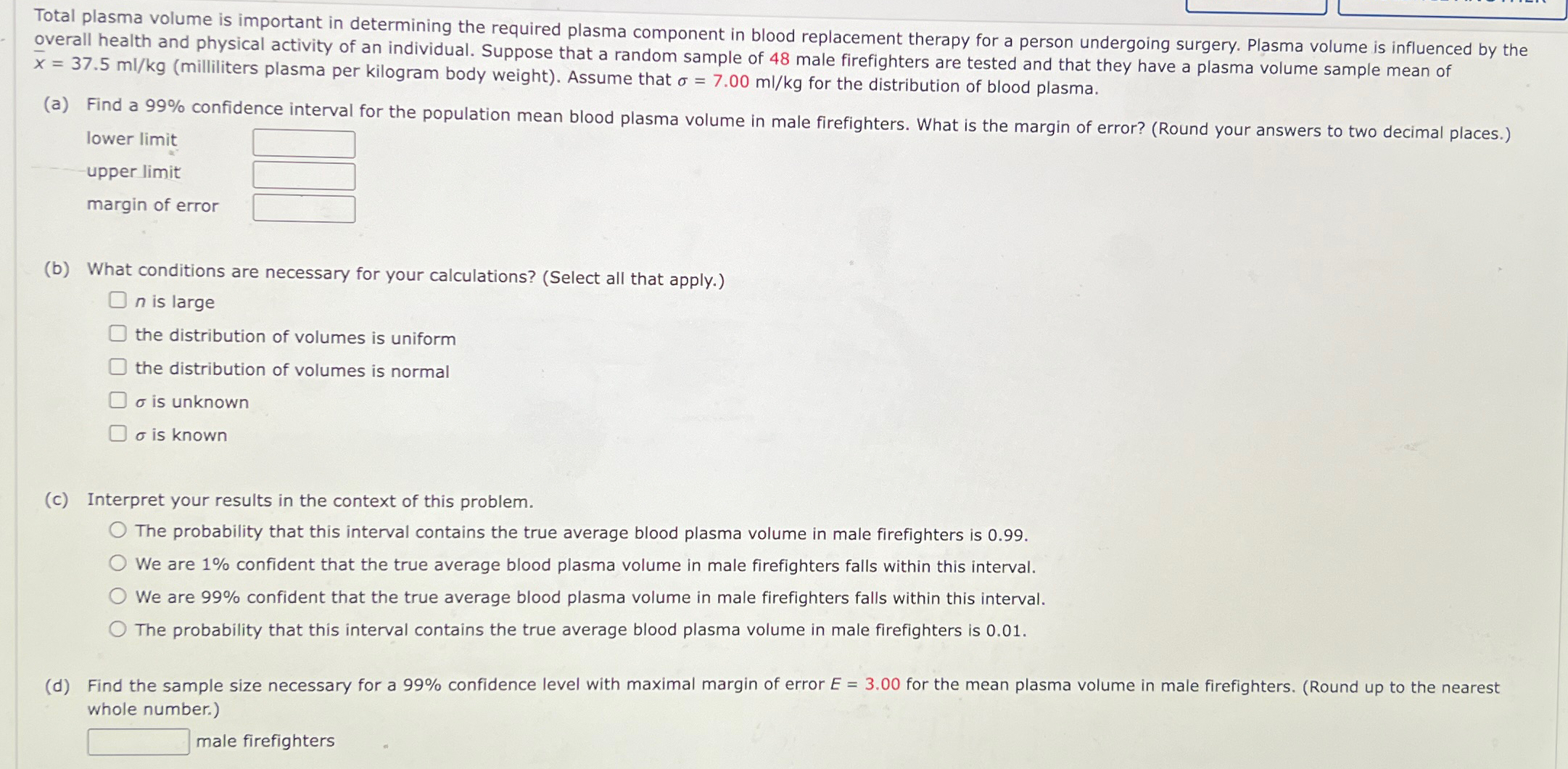 Solved Total plasma volume is important in determining the | Chegg.com