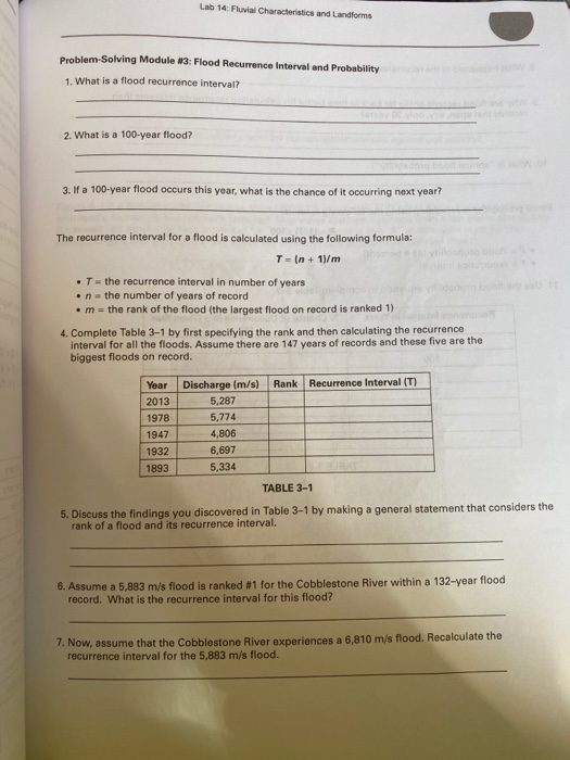 Solved Lab 14: Fluvial Characteristics and Landforms Problem | Chegg.com