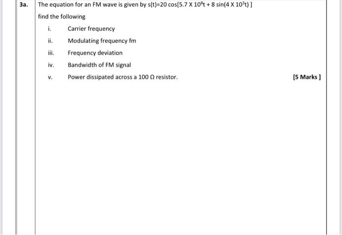 Solved The equation for an FM wave is given by | Chegg.com