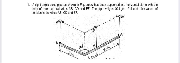 Solved 1. A right-angle bend pipe as shown in Fig. below has | Chegg.com