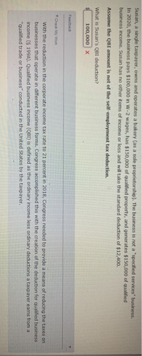 Solved Susan, a single taxpayer, owns and operates a bakery | Chegg.com