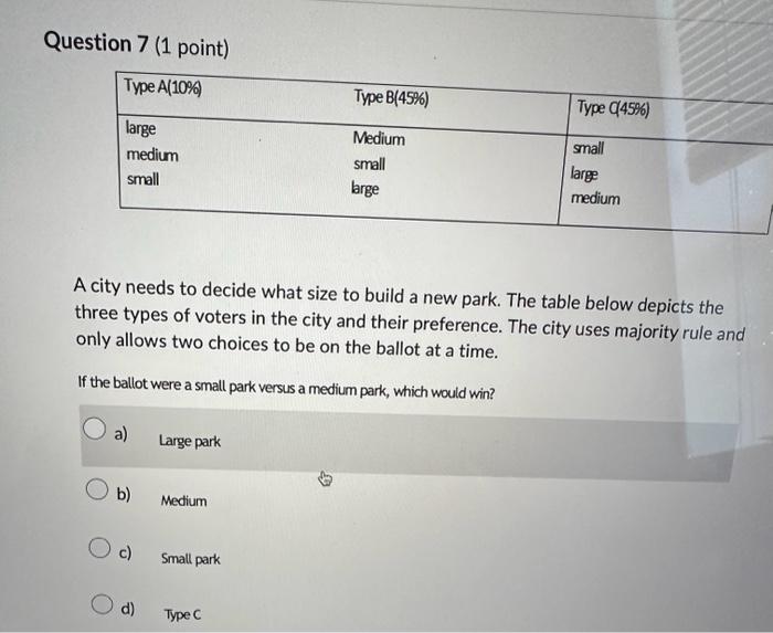 Solved Question 5 (1 point) Saved Acity needs to decide | Chegg.com
