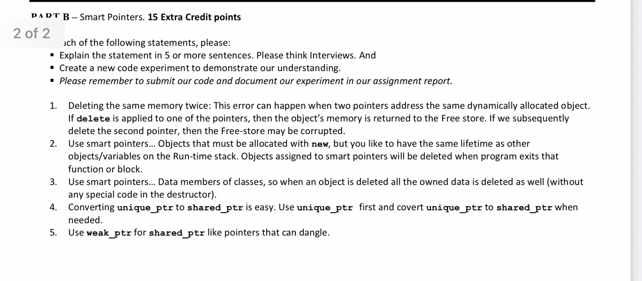 Solved DA DT B - ﻿Smart Pointers. 15 ﻿Extra Credit points2 | Chegg.com