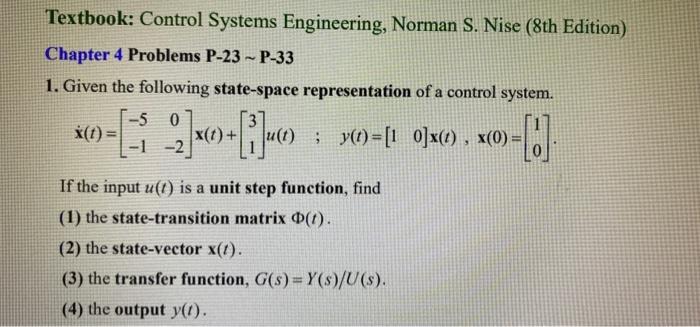 Solved Textbook: Control Systems Engineering, Norman S. Nise | Chegg.com
