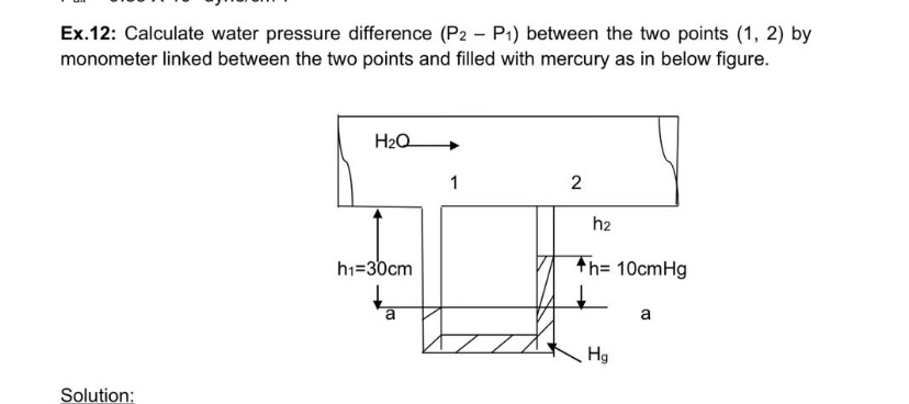 Solved Ex.12: Calculate water pressure difference (P2-P1) | Chegg.com