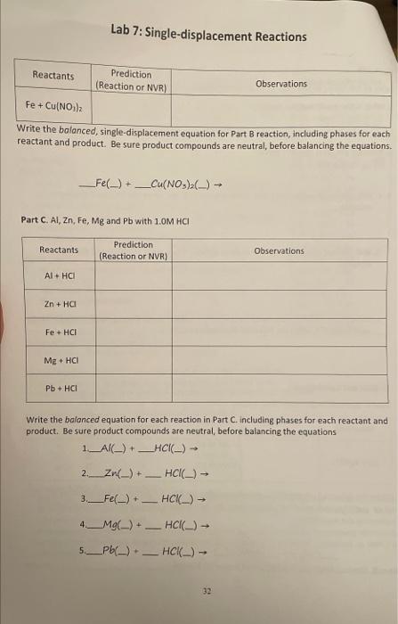 Solved Lab 7: Single-displacement Reactions Reactants | Chegg.com