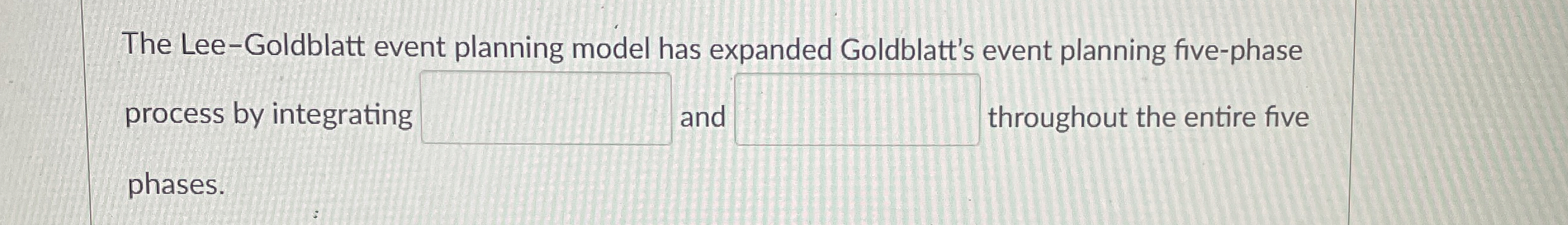 Solved The Lee-Goldblatt event planning model has expanded | Chegg.com