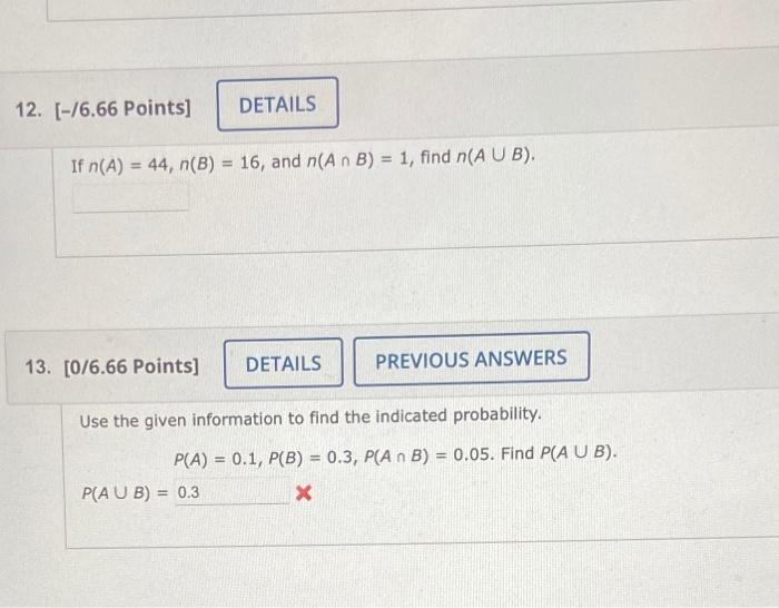 Solved If n(A)=44,n(B)=16, and n(A∩B)=1, find n(A∪B). | Chegg.com