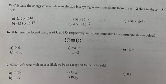 Solved 15. Calculate the energy change when an electron in a | Chegg.com