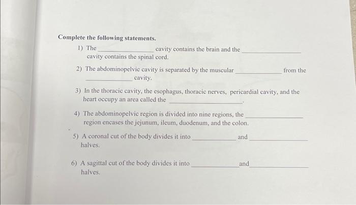 Solved Complete the following statements. 1) The cavity | Chegg.com