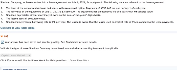 Solved Sheridan Company, as lessee, enters into a lease | Chegg.com