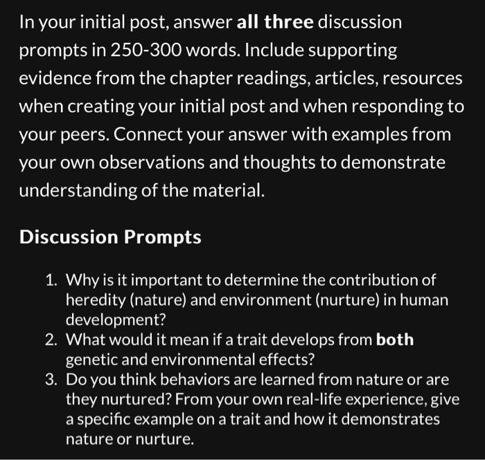 Solved In your initial post, answer all three discussion | Chegg.com