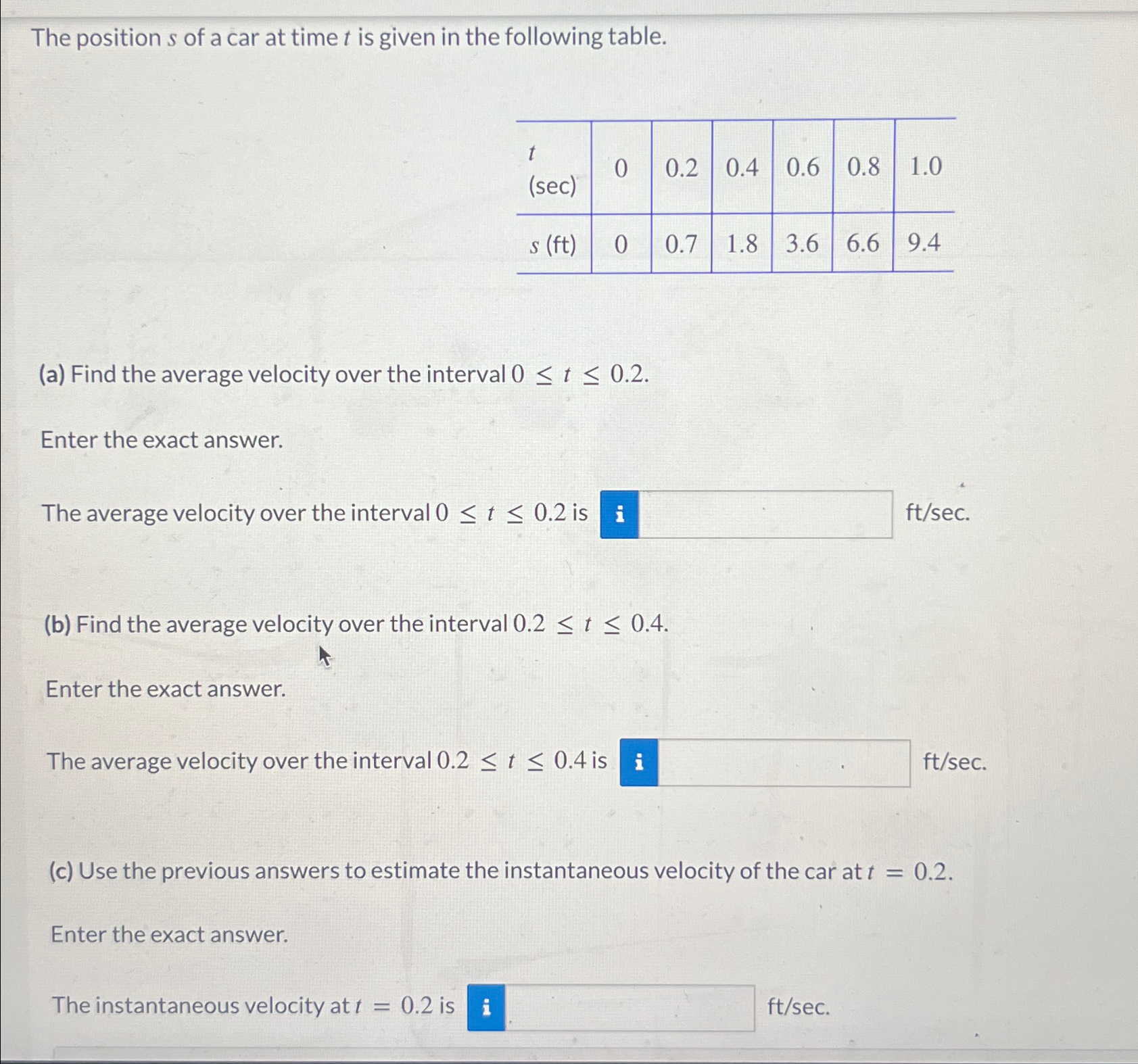 Solved The position s ﻿of a car at time t ﻿is given in the | Chegg.com