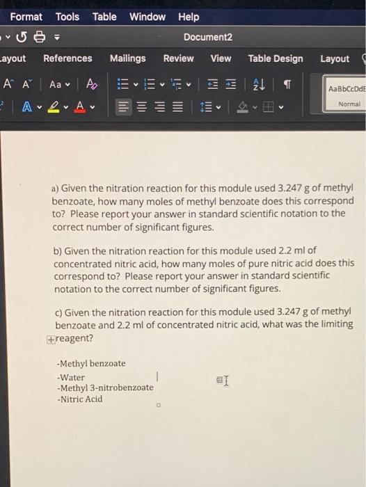 Solved Format Tools Table Window Help Document2 Layout | Chegg.com