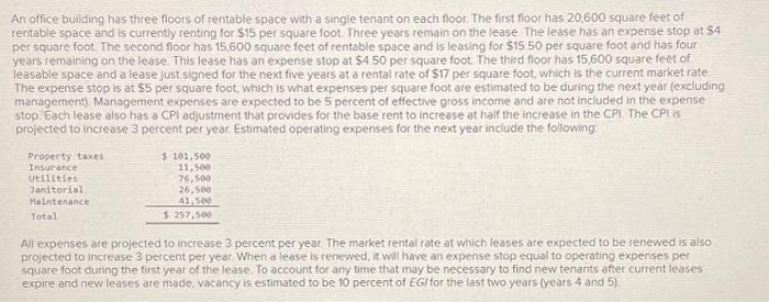 Solved An office building has three floors of rentable space | Chegg.com