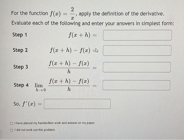 Solved For the function f(x)=x2, apply the definition of the | Chegg.com