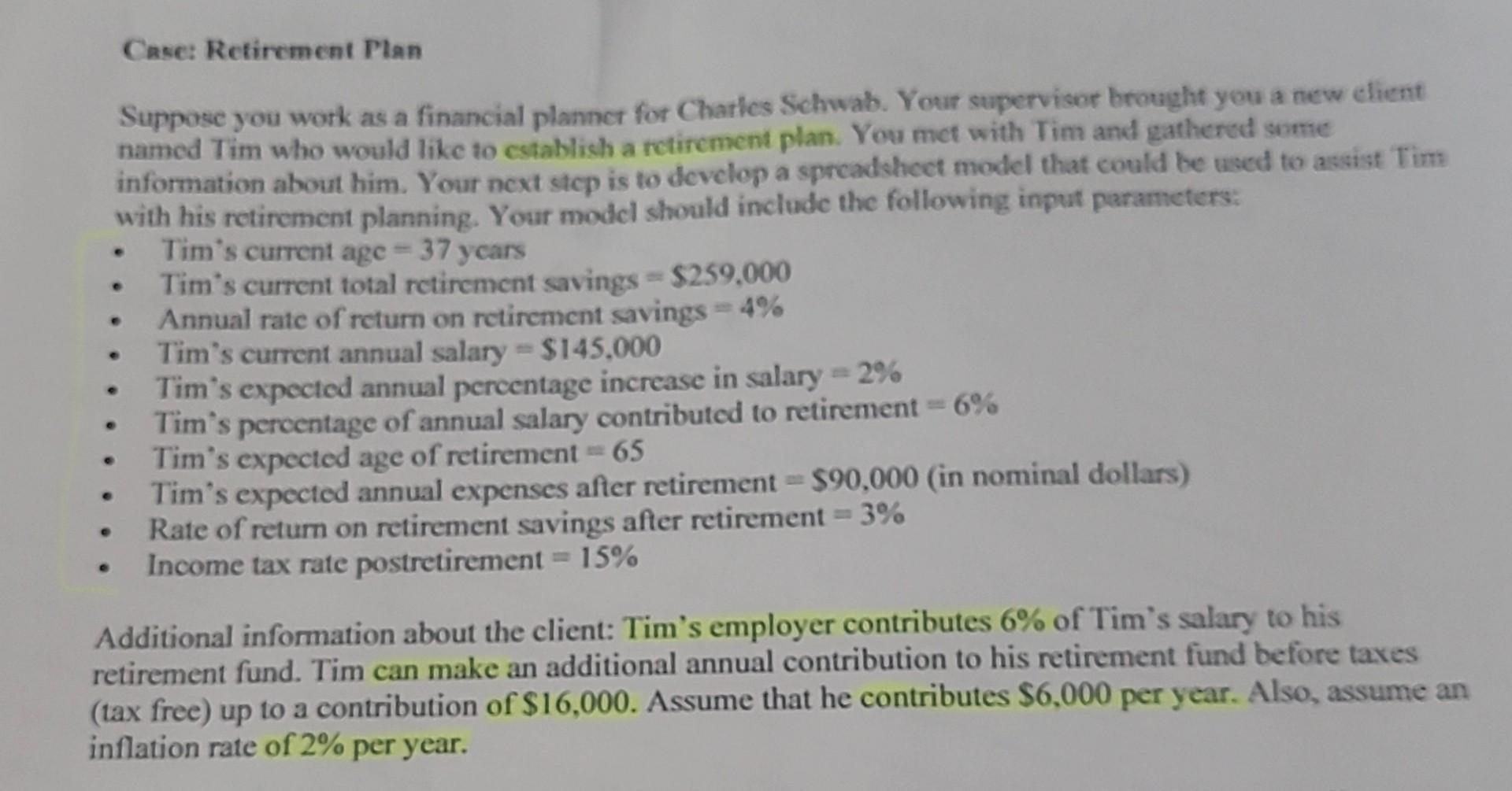 Solved Case: Retirement Plan Suppose you work as a financial | Chegg.com