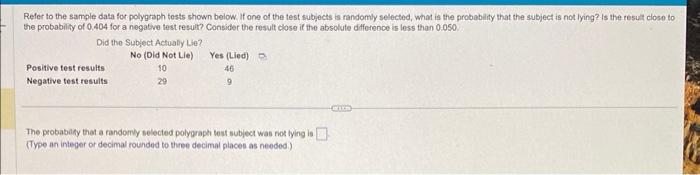 Solved Refer to the sample data for polygraph tests shown | Chegg.com