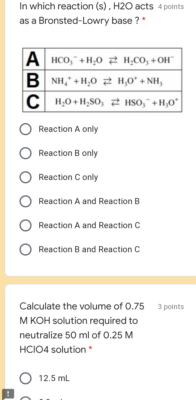Solved In which reaction (s), H20 acts 4 points as a | Chegg.com