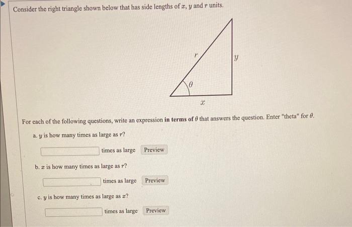 Solved Consider the right triangle shown below that has side | Chegg.com