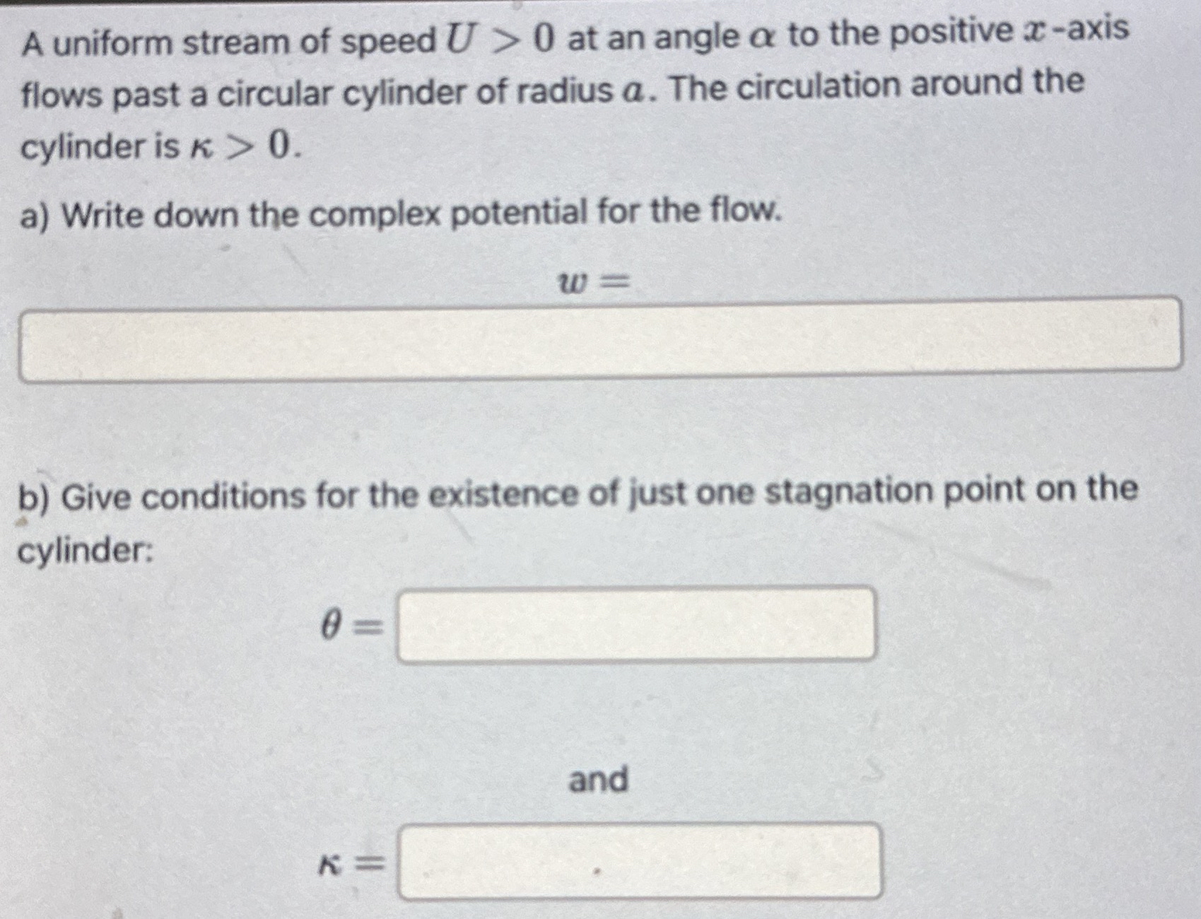 Solved A uniform stream of speed U>0 ﻿at an angle α ﻿to the | Chegg.com