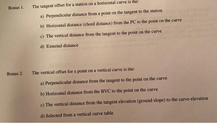 Solved Bonus 1. The tangent offset for a station on a | Chegg.com