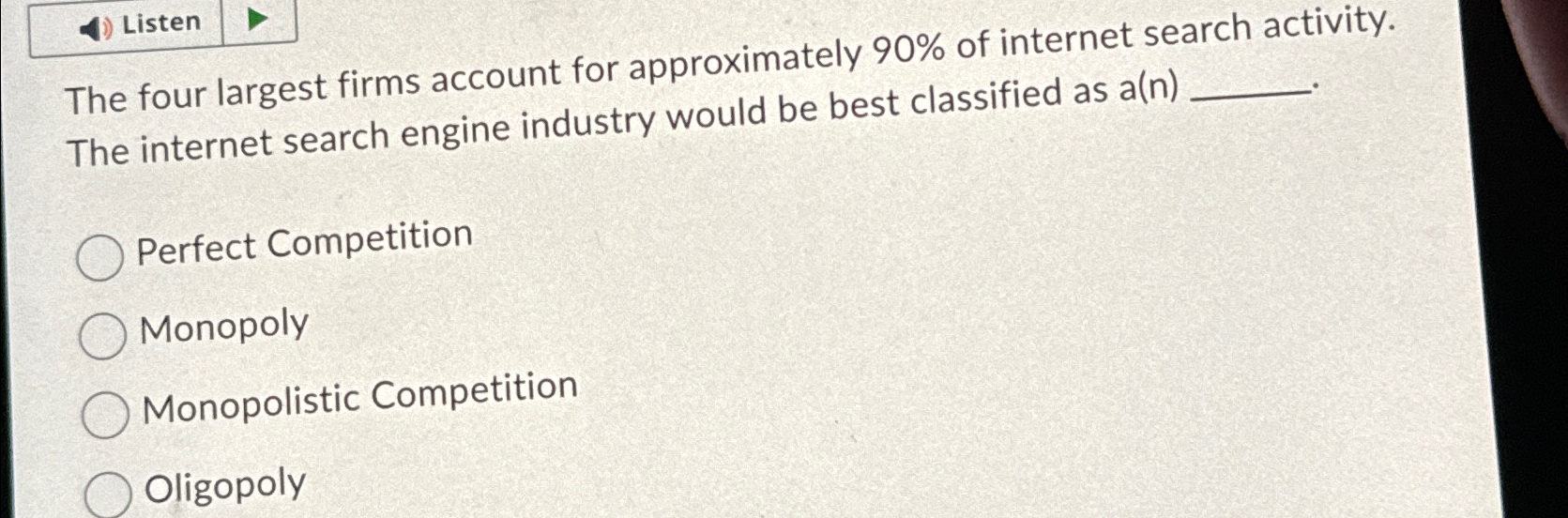 Solved ListenThe four largest firms account for | Chegg.com