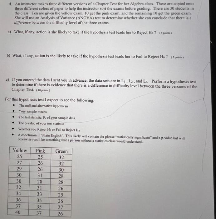 Solved 4. An instructor makes three different versions of a | Chegg.com