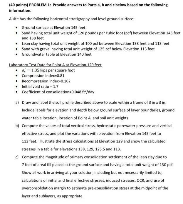 Solved (40 points) PROBLEM 1: Provide answers to Parts a, b | Chegg.com
