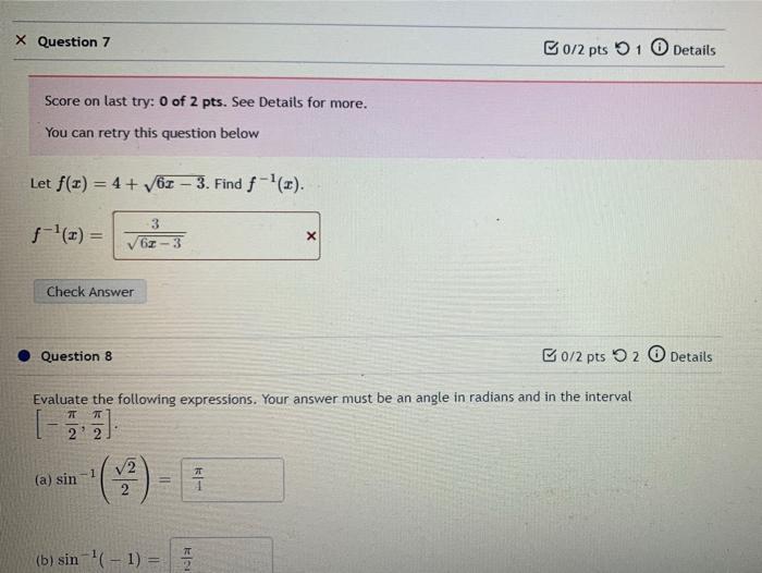 Solved X Question 7 B0/2 pts 5 1 Details Score on last try: | Chegg.com Solved X Question 7 B0/2 pts 5 1 Details Score on last try: | Chegg.com