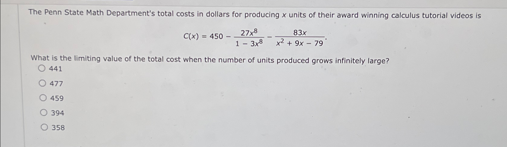 Solved The Penn State Math Department's total costs in | Chegg.com