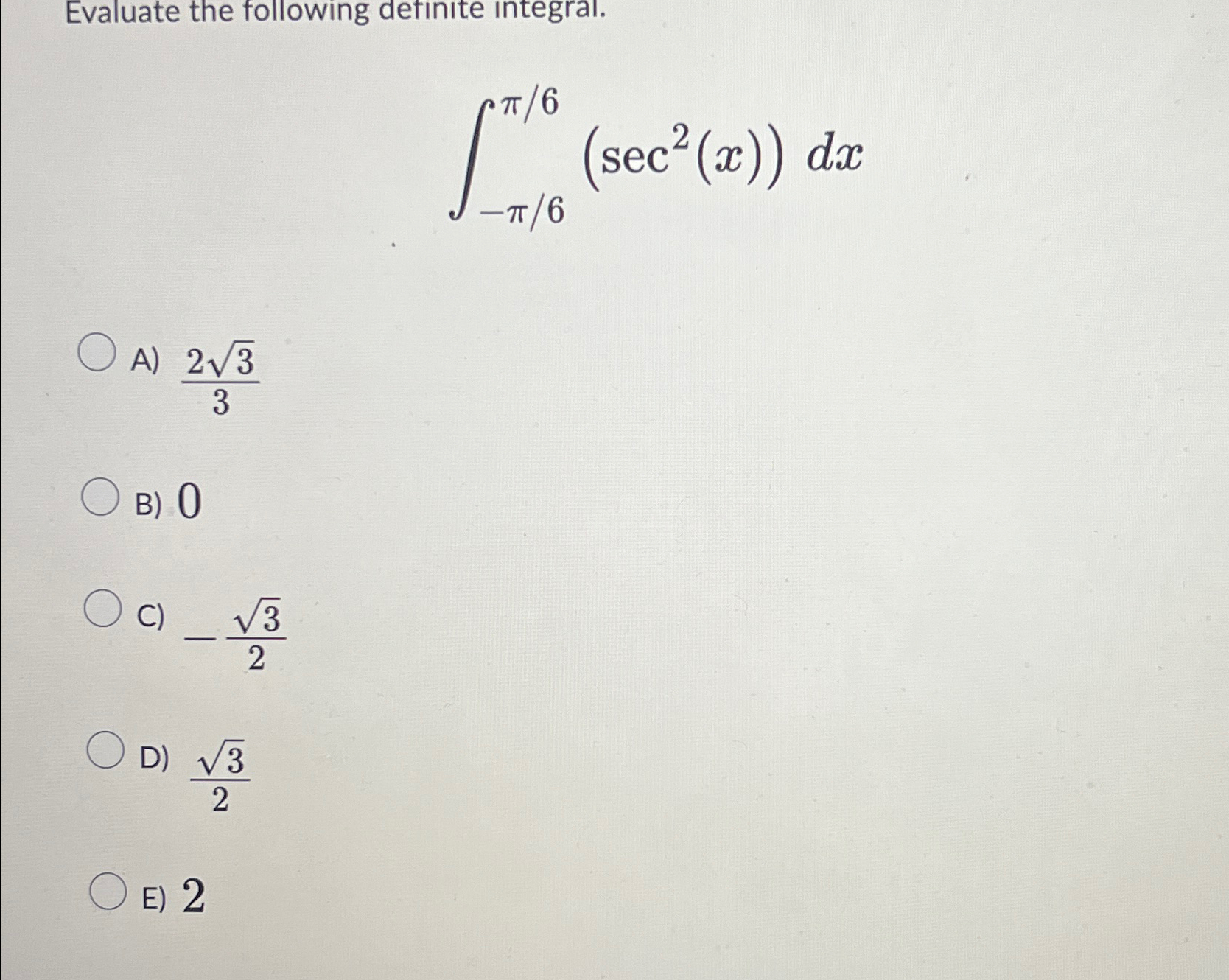 Solved Evaluate the following definite | Chegg.com