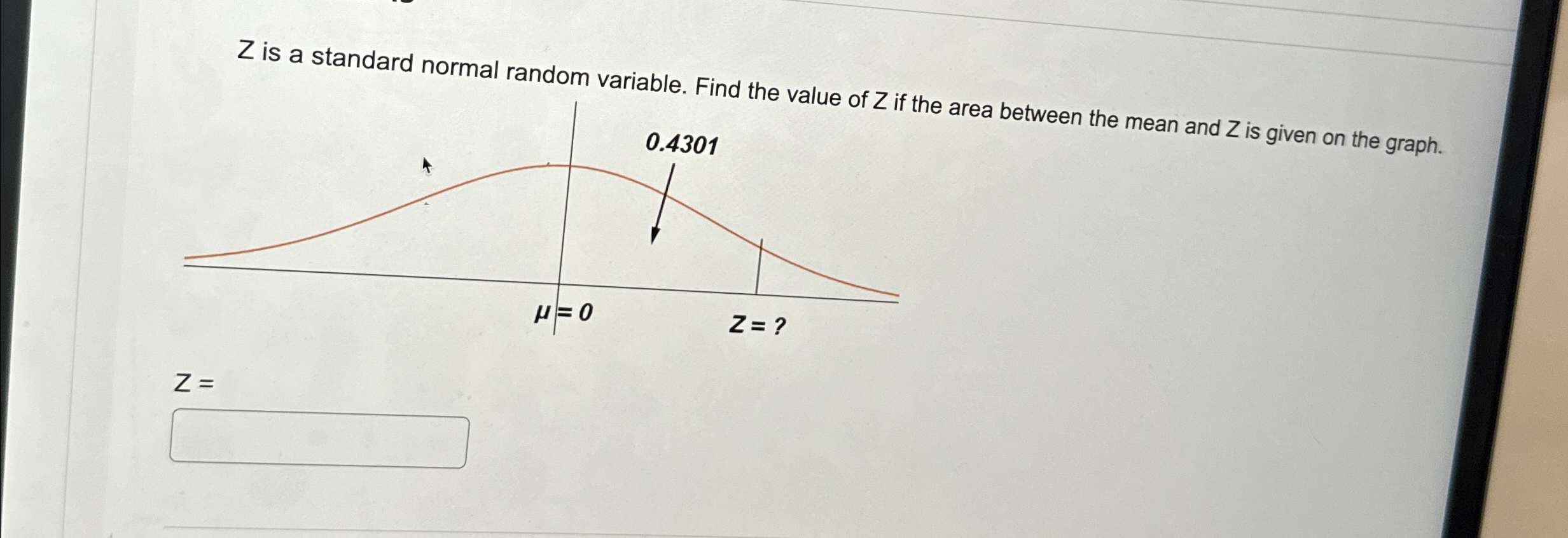 Solved Z ﻿is a standard normal random variable. Find the | Chegg.com