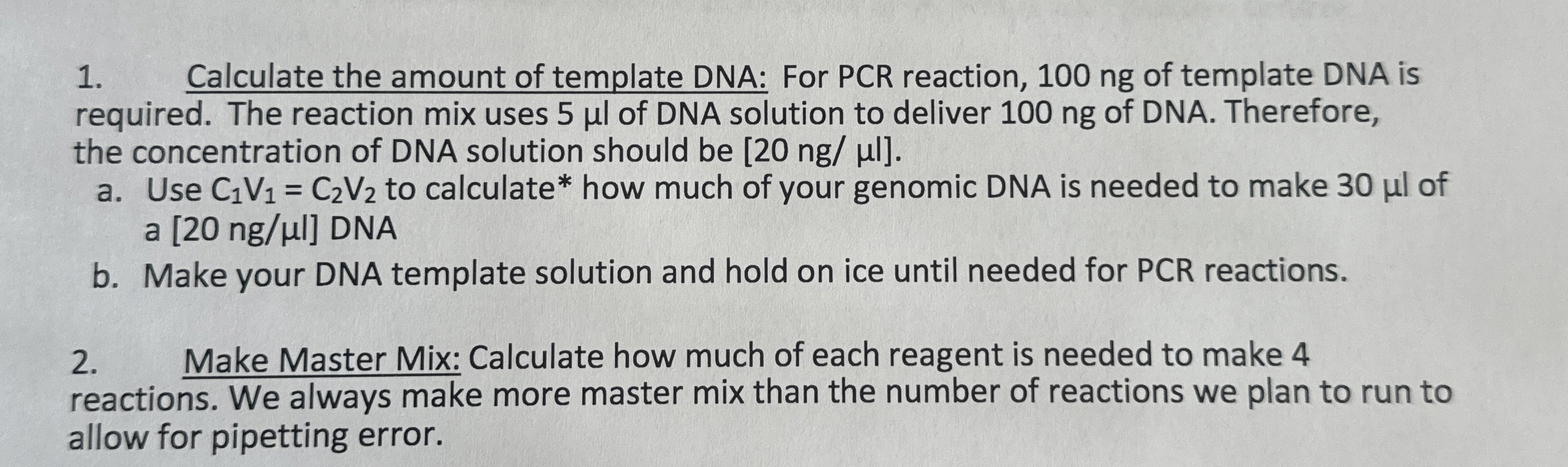 Solved Calculate the amount of template DNA: For PCR | Chegg.com