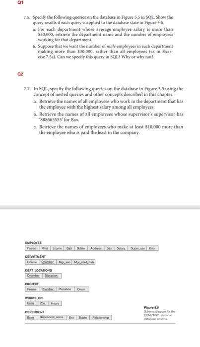 Solved 7.5. Specify the following queries on the database in | Chegg.com